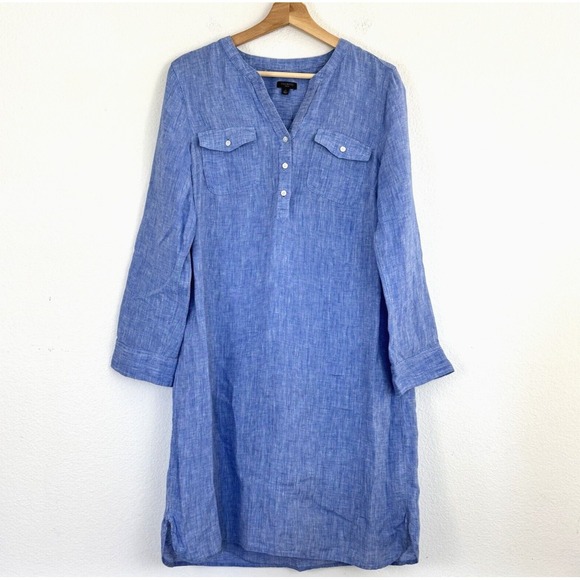 Talbots | Tops | Talbots Tunic Dress Popover Petite Lp Linen Blue Band ...